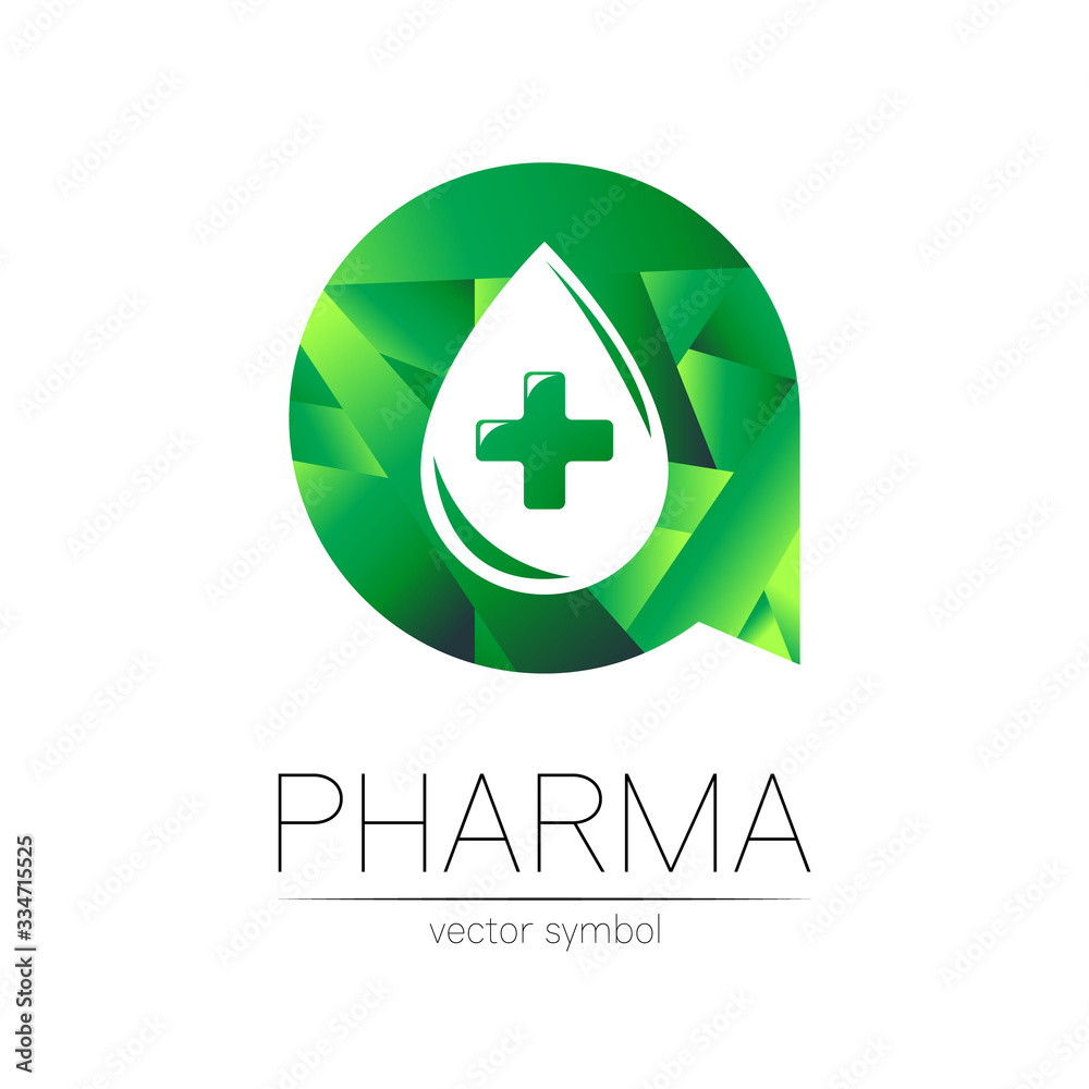 Pharmacy vector symbol of drop with cross in green circle for ...