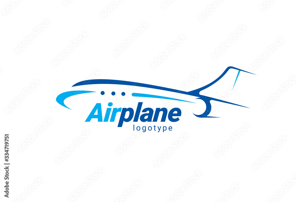 Airplane logo lines style plane silhouette blue color white background ...
