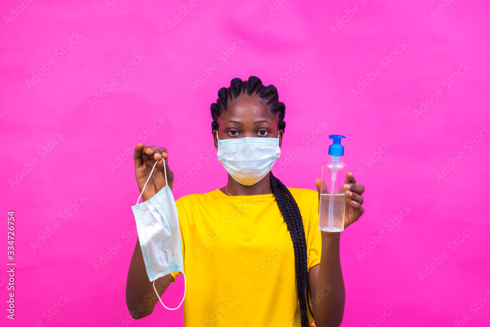 young black lady wearing a nose mask to prevent her from a pandemic and ...