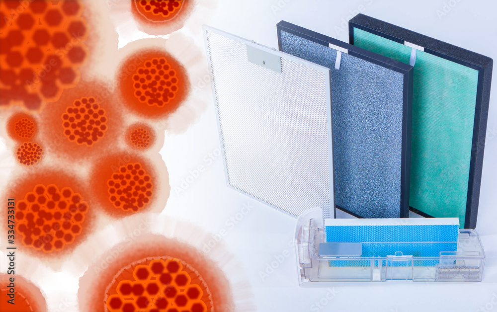 Virus is next to the filters from the air conditioner. Concept - the ...