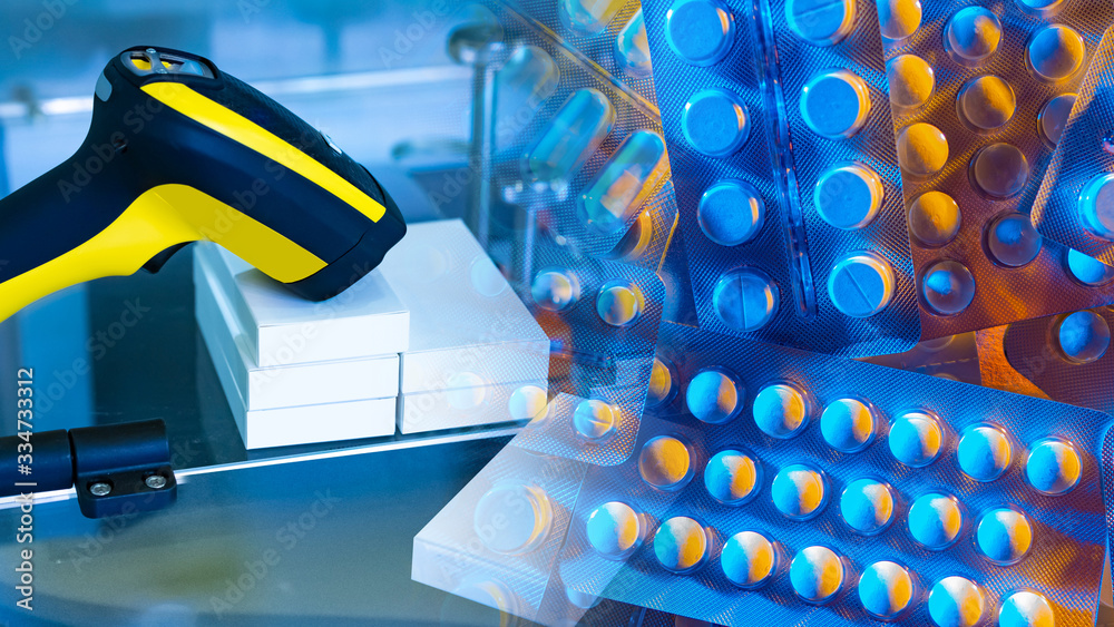 Foto de Scanner from the temperature close-up. Pills as a symbol of ...
