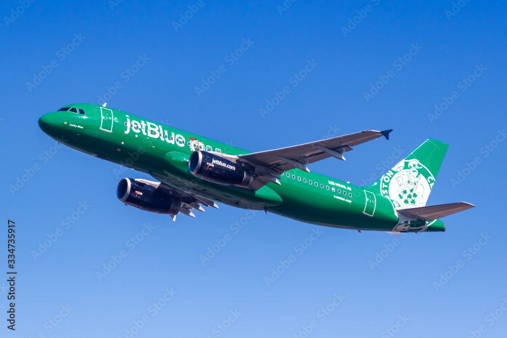 JetBlue Airbus A320 airplane New York JFK airport Boston Celtics ...