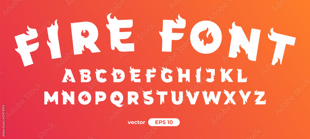 Fire alphabet. Burning letters. Flat style vector illustration. Font ...