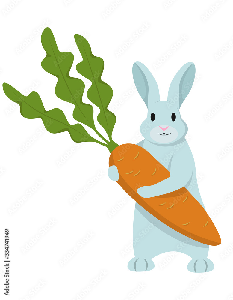Rabbit holding a big carrot. Animal in cartoon style isolated on white ...
