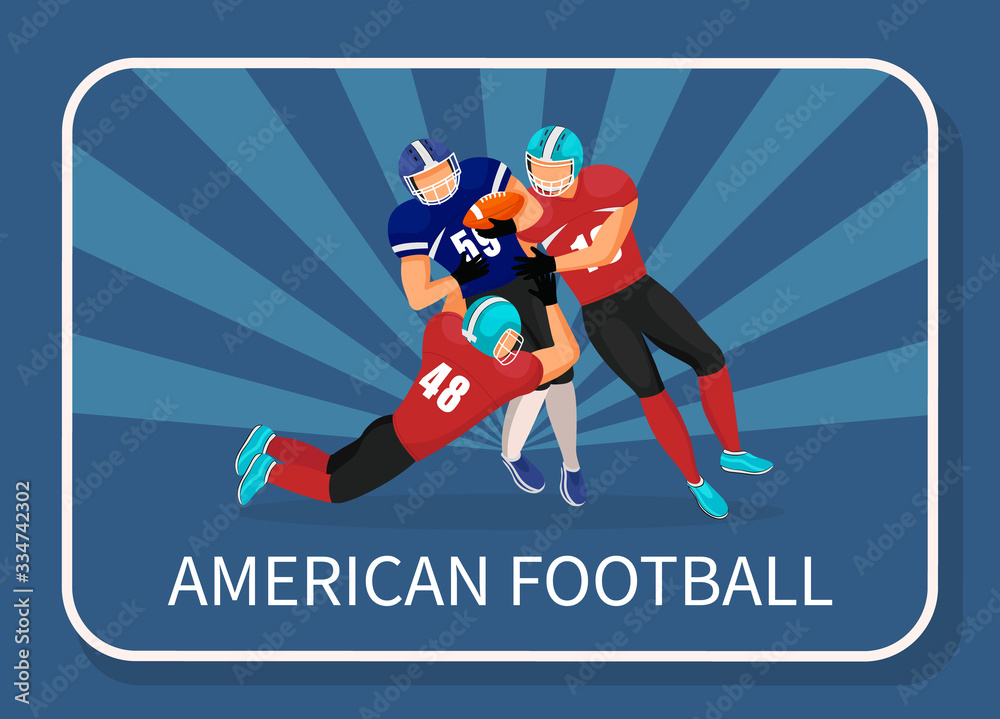 Three footballers from different teams play in american football ...