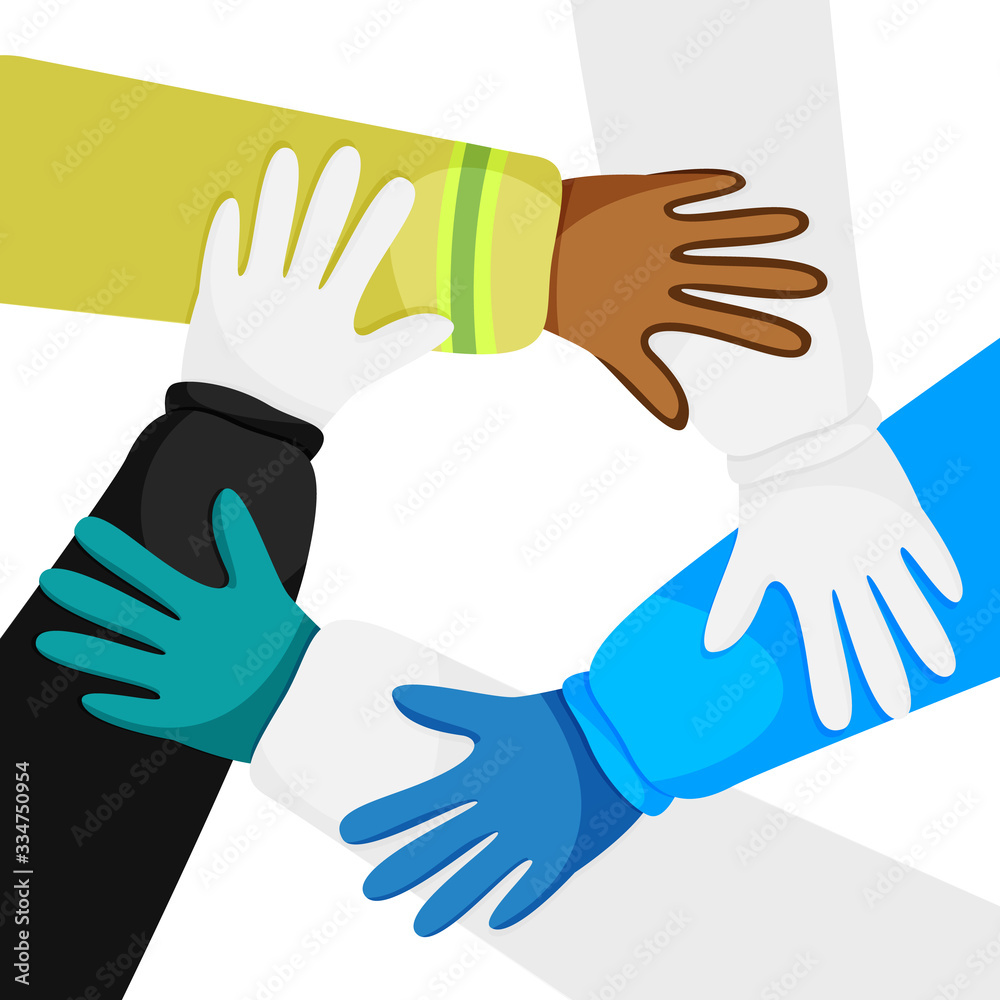 Vector illustration of hands of diverse workers isolated. Concept of ...