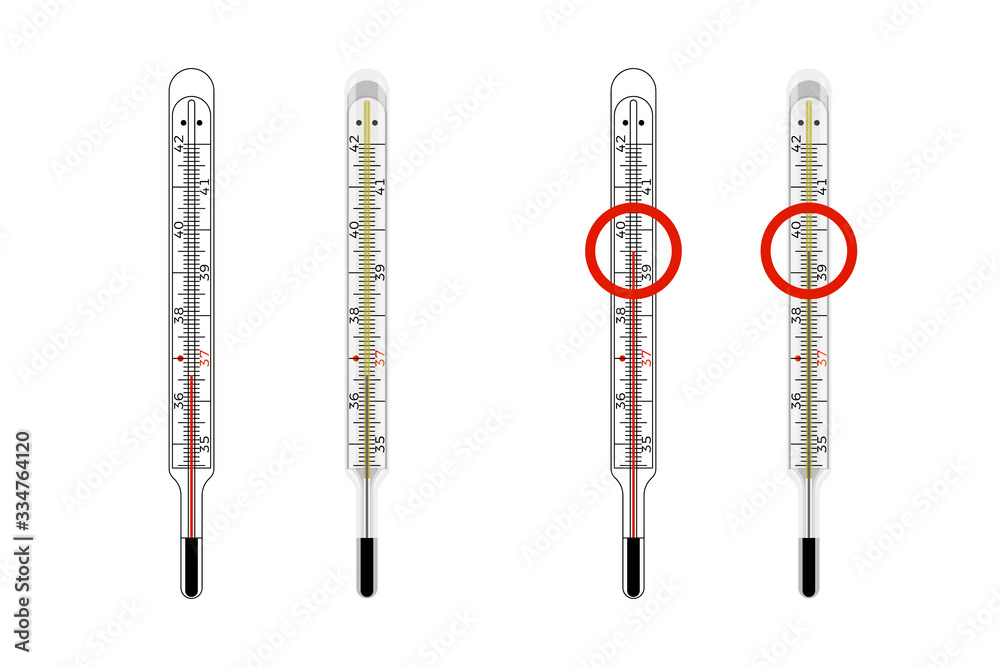 Clinical thermometer showing alarming temperature of 39.5 °C meaning ...