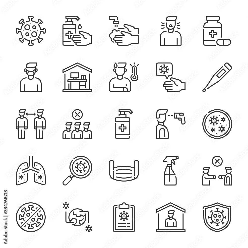 Coronavirus Covid-19 line icon set for infographic, website, mobile ...