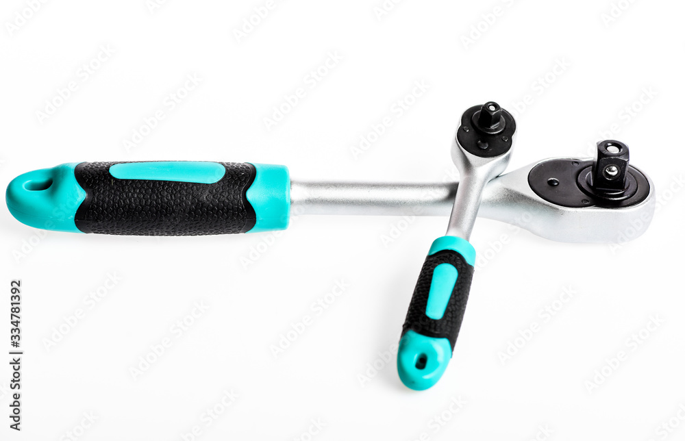 Ratchet tool. Knob for socket wrench nut ratchet close up. Steel made ...