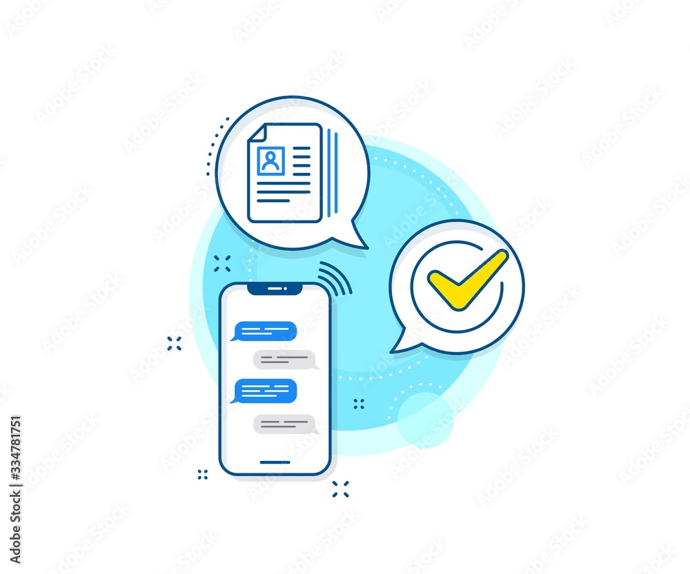 CV documents or Portfolio sign. Phone messages complex icon. Business ...