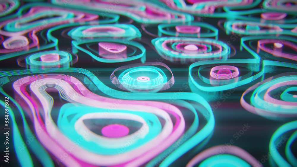 Abstract neon background of topographic map concept. Contour map ...