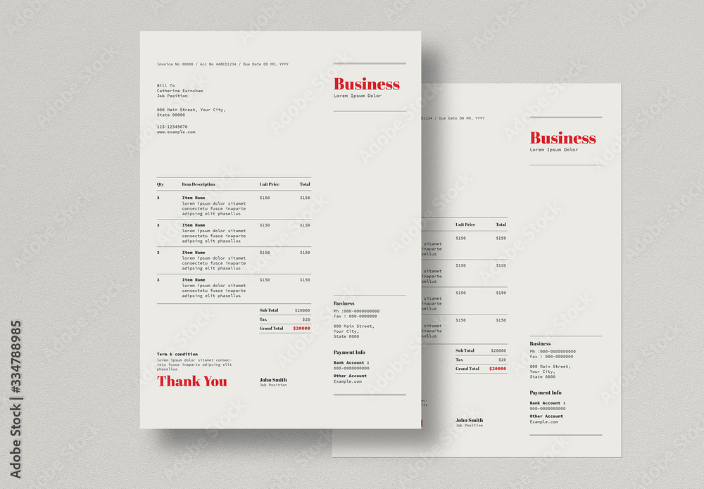 Simple Invoice Layout Stock Template | Adobe Stock