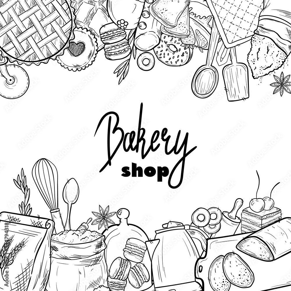 Bread vector hand drawn set illustration in graphic retro style. Can be ...