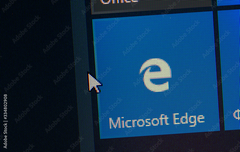 Microsoft Edge app on the screen notebook closeup. Microsoft Edge is a ...