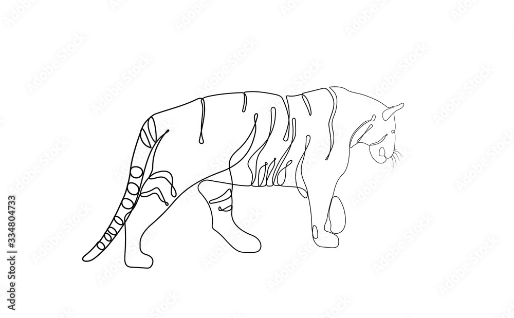 Tiger walking one line drawing Stock Vector | Adobe Stock