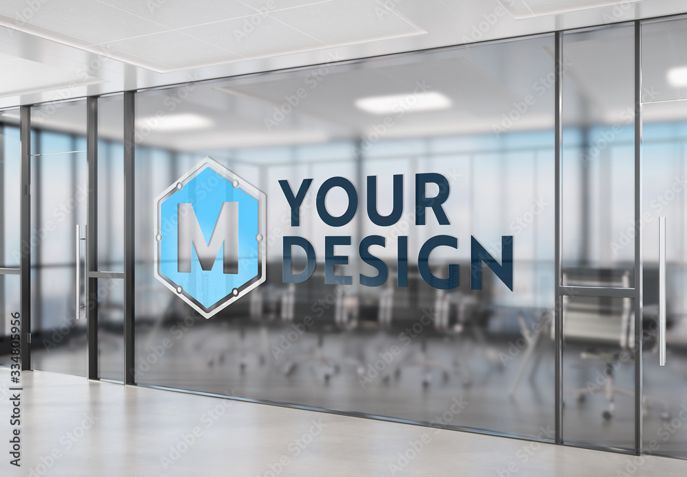 Logo on Tinted Office Window Mockup Stock Template | Adobe Stock