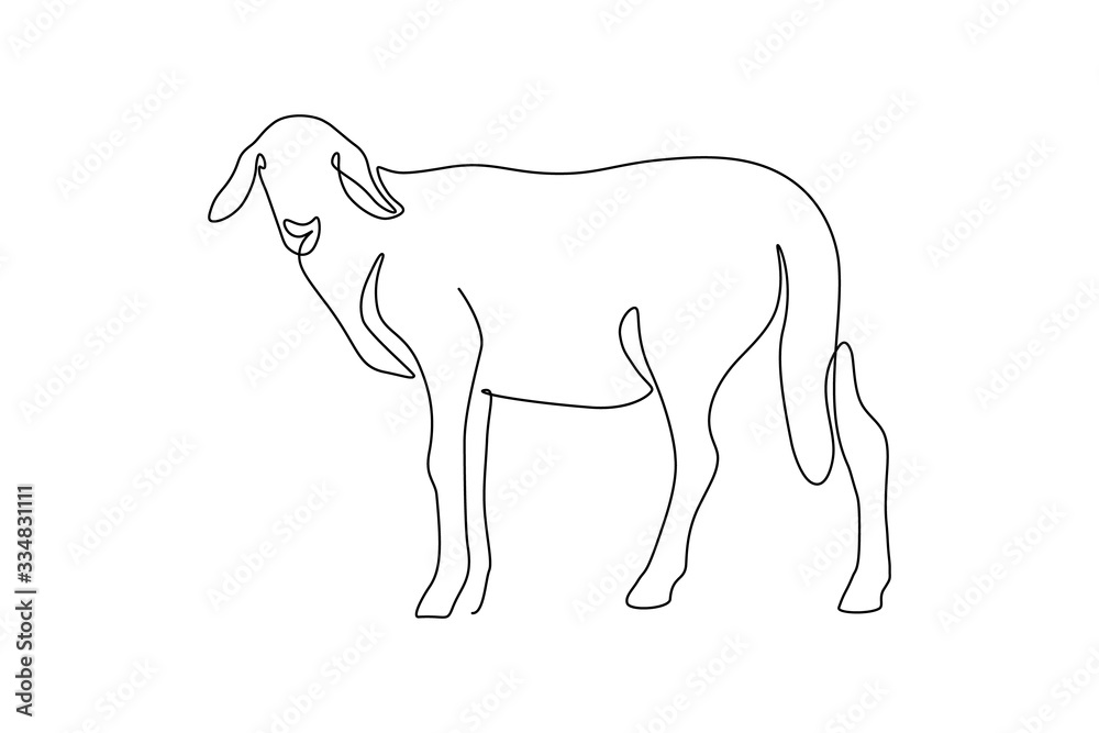 Sheep in continuous line art drawing style. Minimalist black linear ...