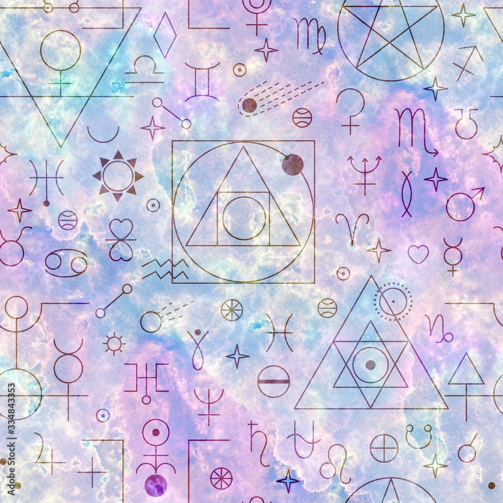 Esoteric pattern seamless texture Alchemy, astrology symbols and signs ...