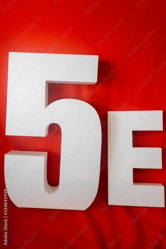 Number 5, letter E. text ONE and peppa pig figure. white foam products ...