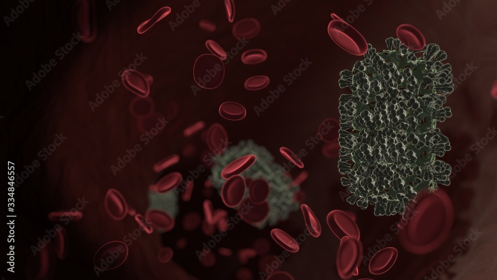 microscopic 3D rendering view of virus shaped as vertical symbol of ...