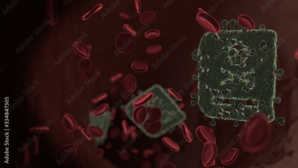 microscopic 3D rendering view of virus shaped as symbol of book dead ...