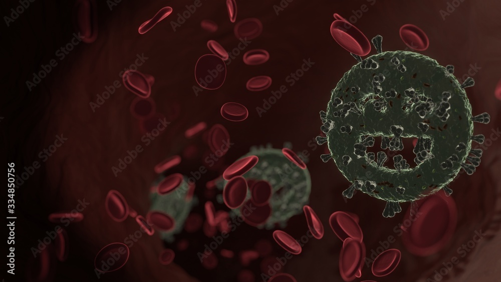 microscopic 3D rendering view of virus shaped as symbol of emoticons ...