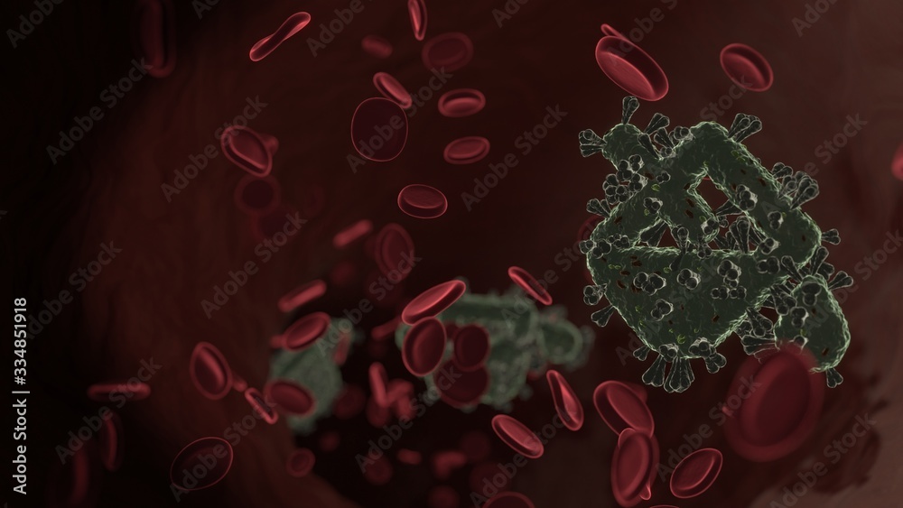 microscopic 3D rendering view of virus shaped as symbol of fill drip ...