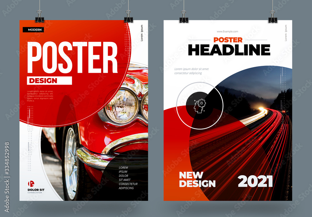 Business Poster Layout in Red Colors Stock Template | Adobe Stock