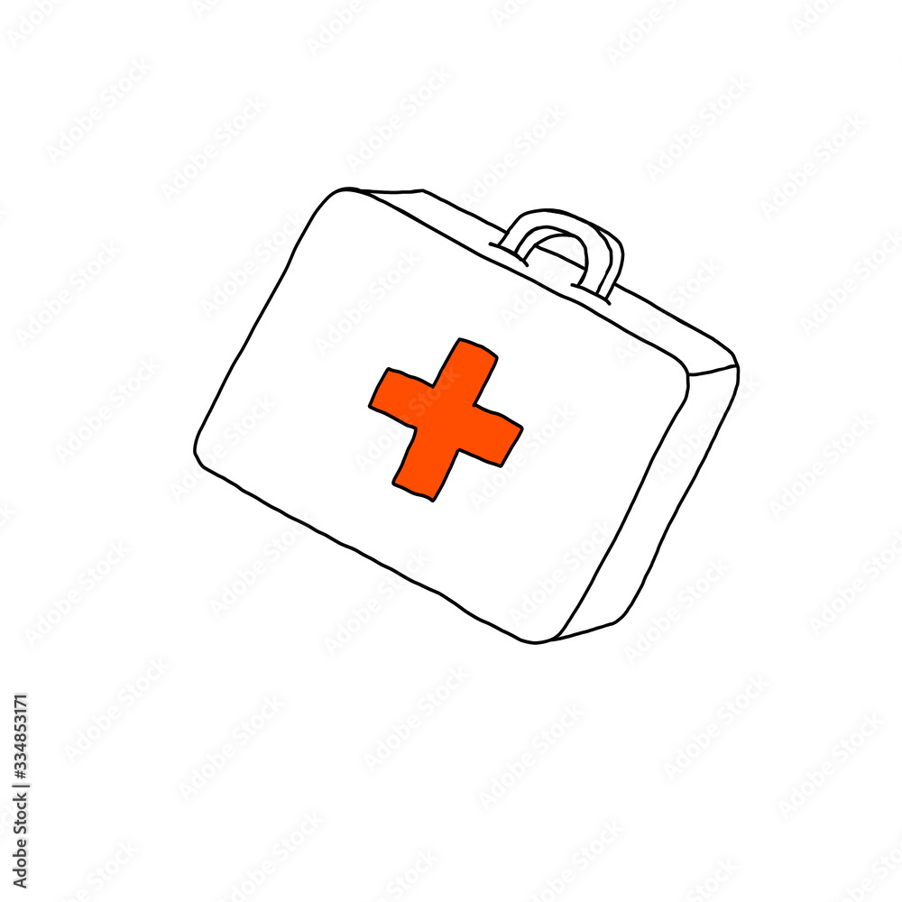 First aid kit hand drawn outline doodle icon. First aid medications and ...