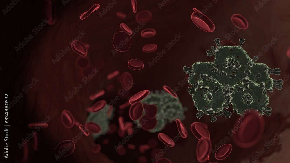 microscopic 3D rendering view of virus shaped as symbol of truck ...