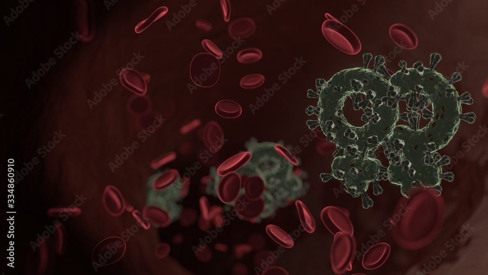 microscopic 3D rendering view of virus shaped as symbol of Venus double ...