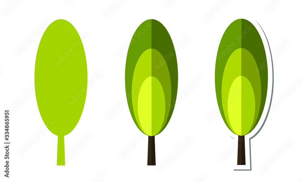 Vector set of simple flat trees. Sticker tree, logo tree isolated on ...