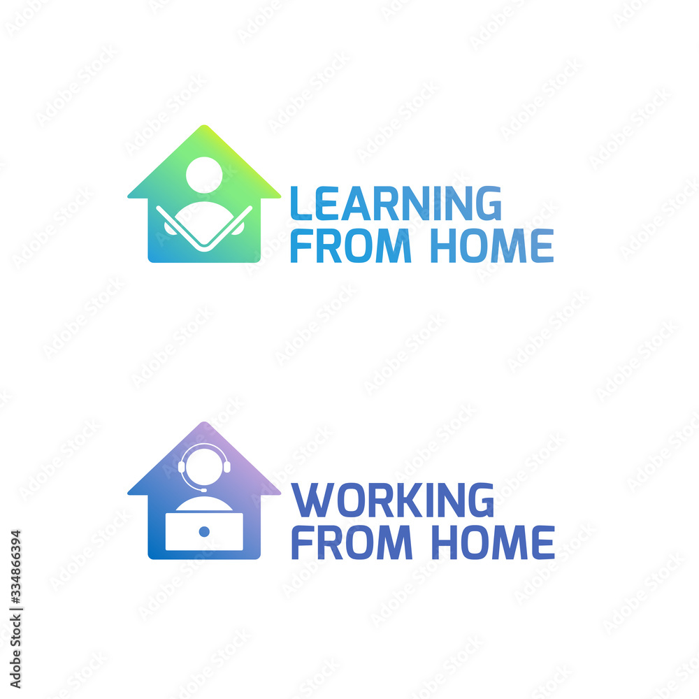 Learning from home and working from home logo designs. Study at home ...