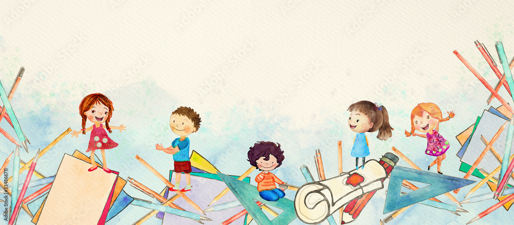 Watercolor school background Stock Illustration | Adobe Stock