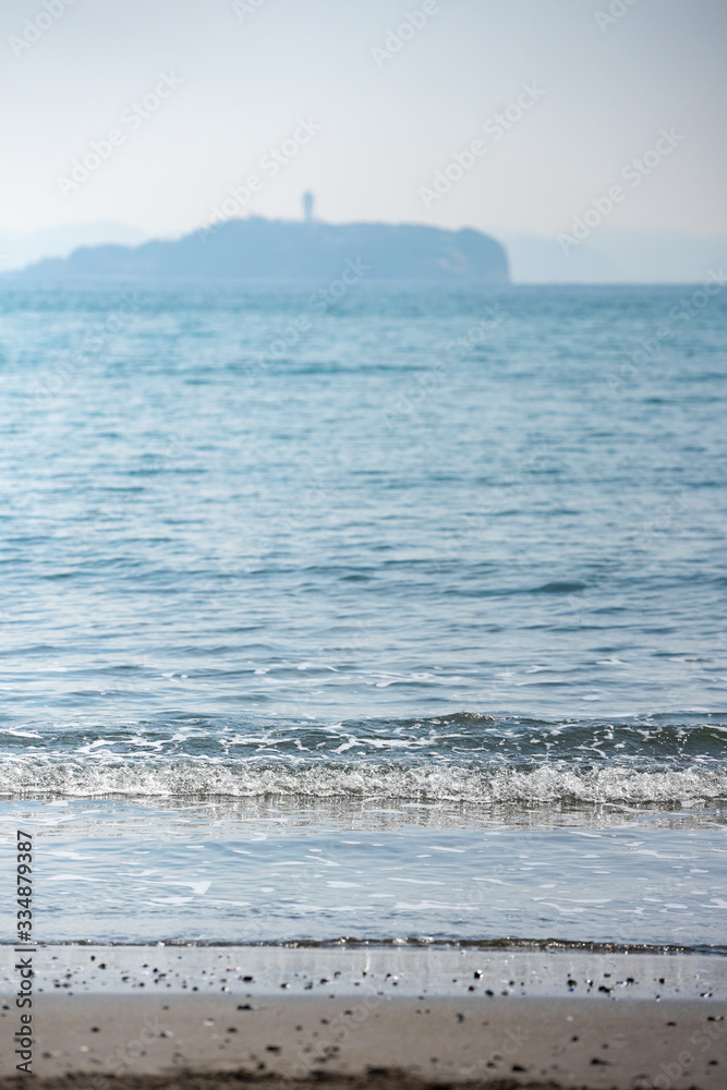 Quiet Ocean with the island. Enoshima, Shonan, Fujisawa, Kanagawa ...