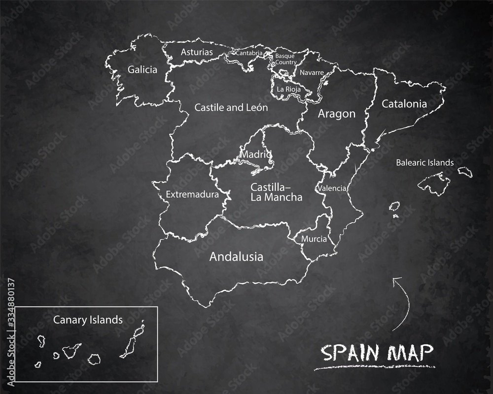 Spain map administrative division, separates regions and names, design ...