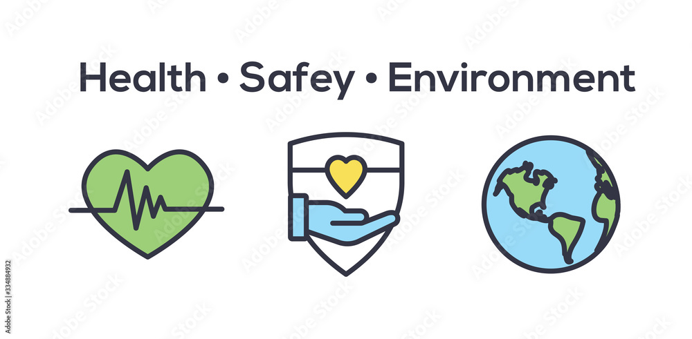 Health Safety and Environment Icon Set with medical, safety, & leaves ...