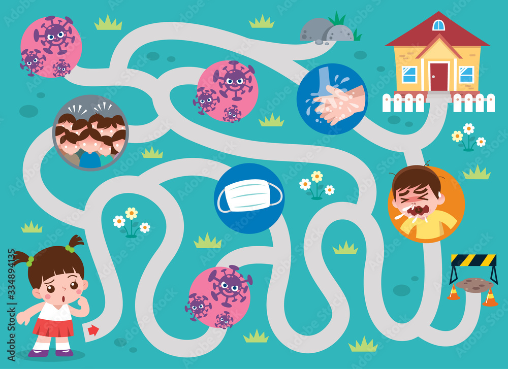 Education Maze Game Kids to home. Game for kids. virus covid 19 concept ...