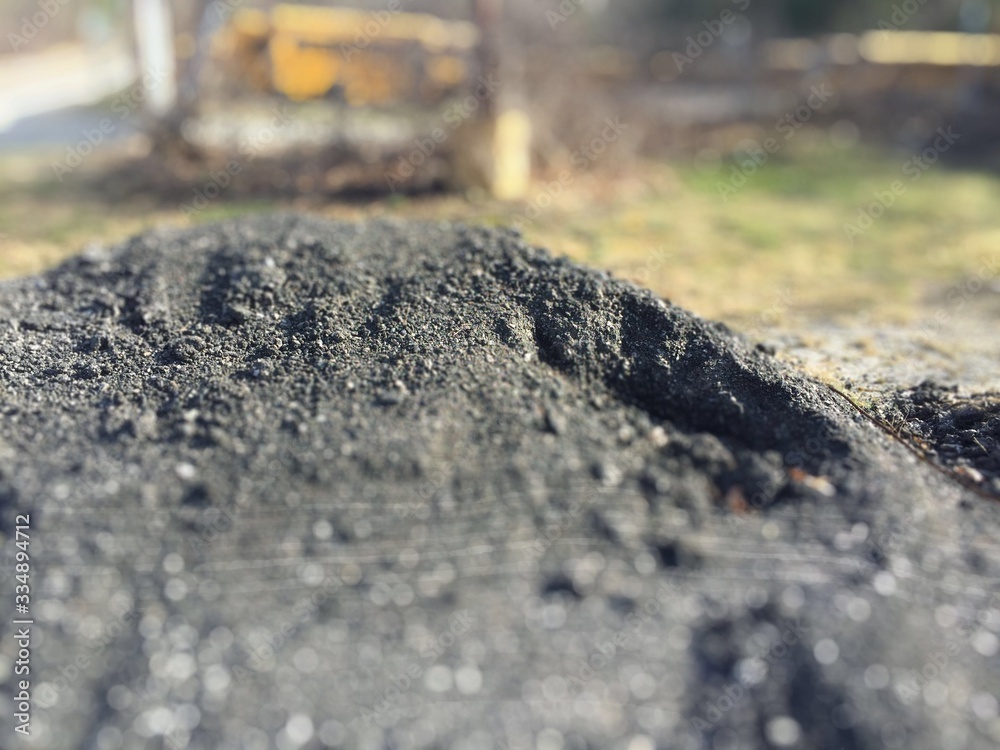 Pile of Hot Asphalt Petroleum Pile Black Resin Raw Bitumen at a road ...