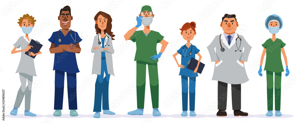 Medical team standing on white background. Doctors and nurses, global ...