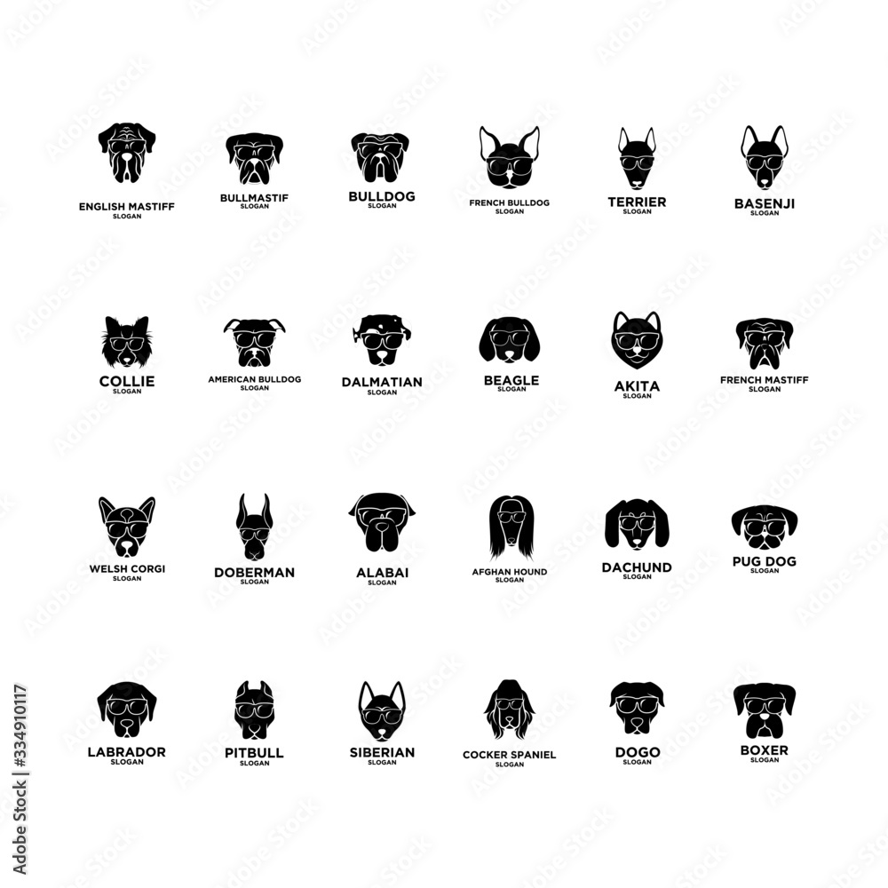 big collection set dog breed head logo icon design Stock Vector | Adobe ...