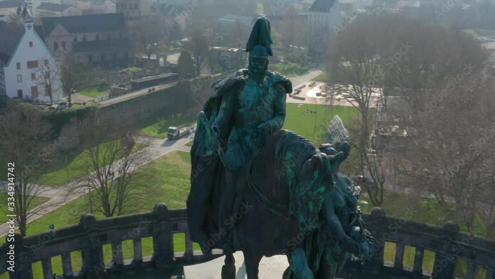 Deutsches Eck german corner in Koblenz with the monument statue of the ...