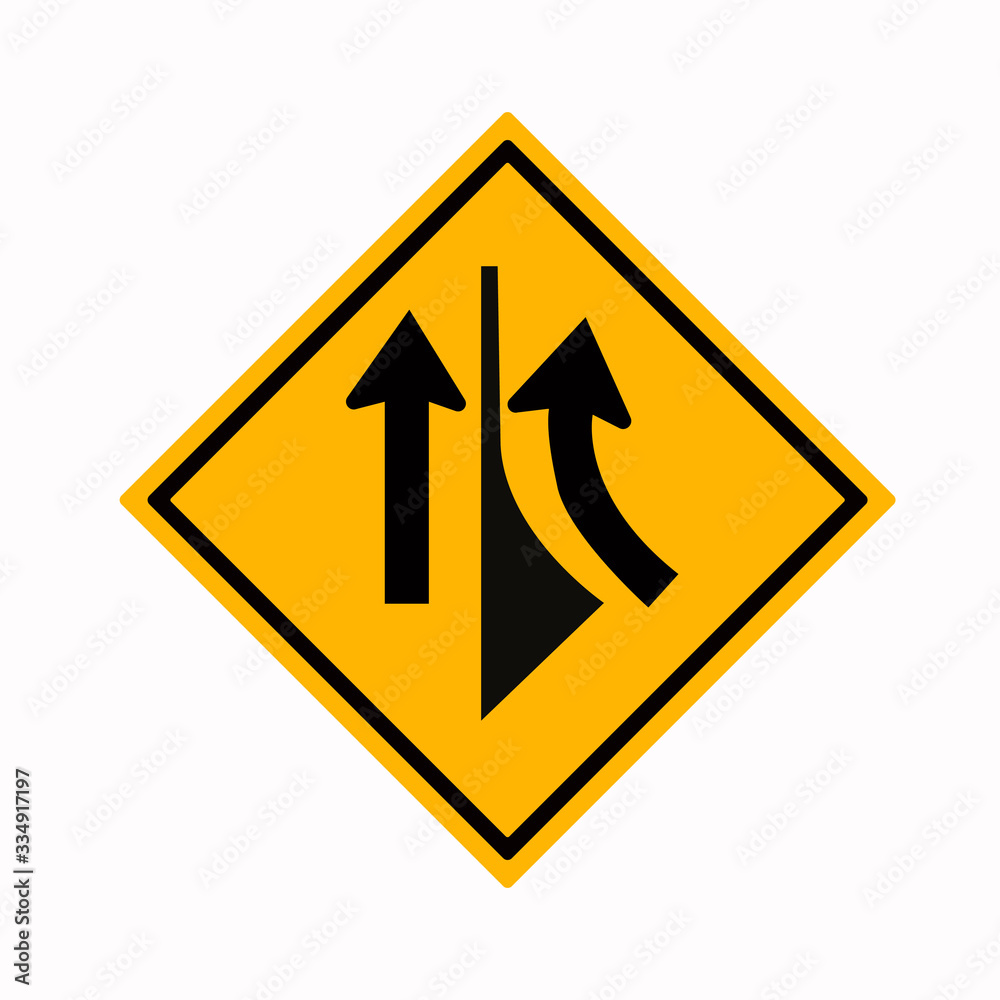 Warning road sign merging from the right,Vector Illustration, Isolate ...