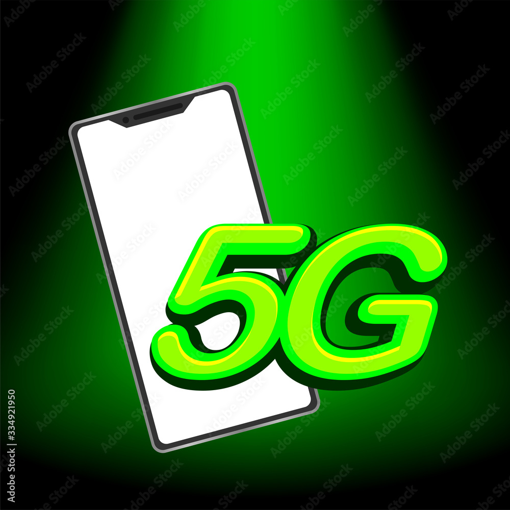 5G logo green font and smartphone template for banner advertising ...