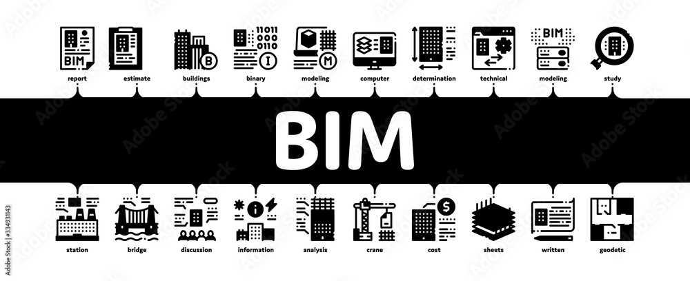 Bim Building Information Modeling Minimal Infographic Web Banner Vector ...