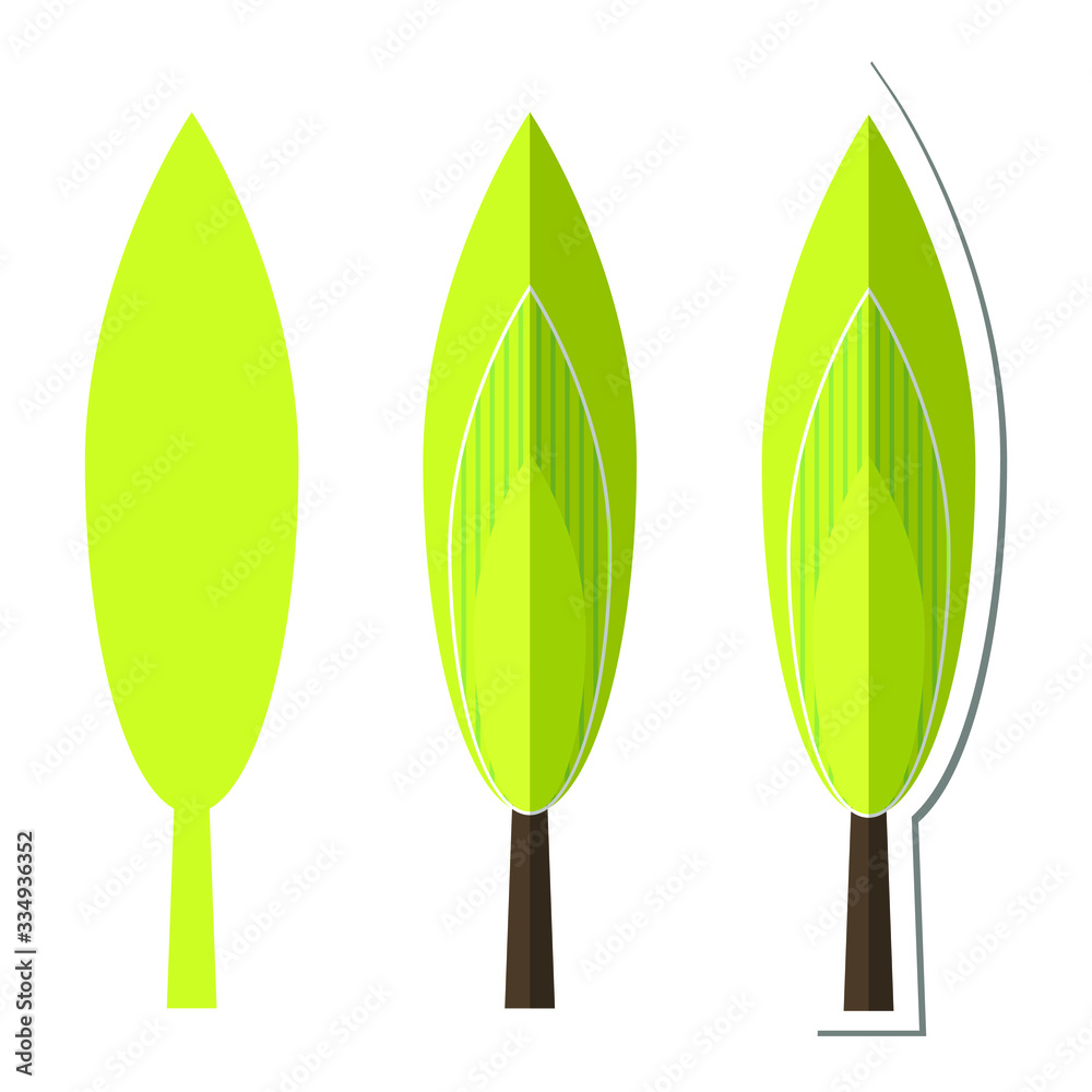 Vector set of simple flat trees. Sticker tree, logo tree isolated on ...