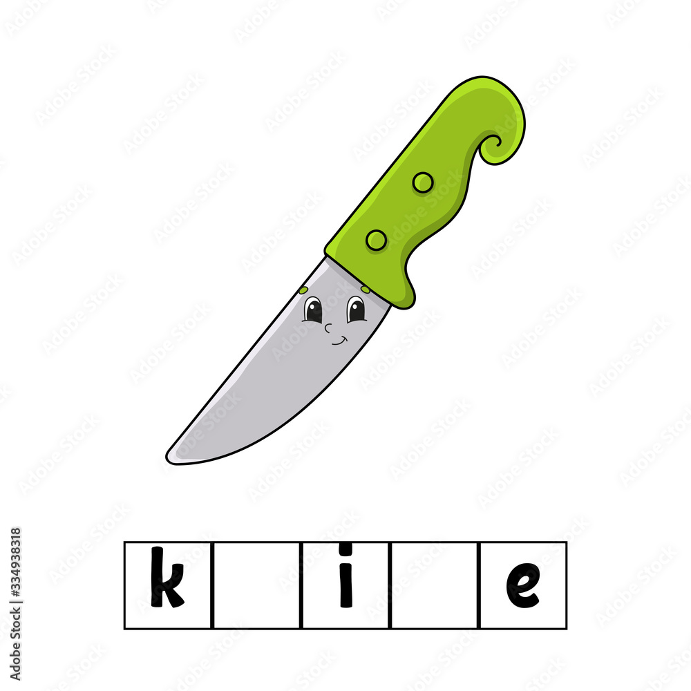 Words puzzle. Knife. Education developing worksheet. Learning game for ...