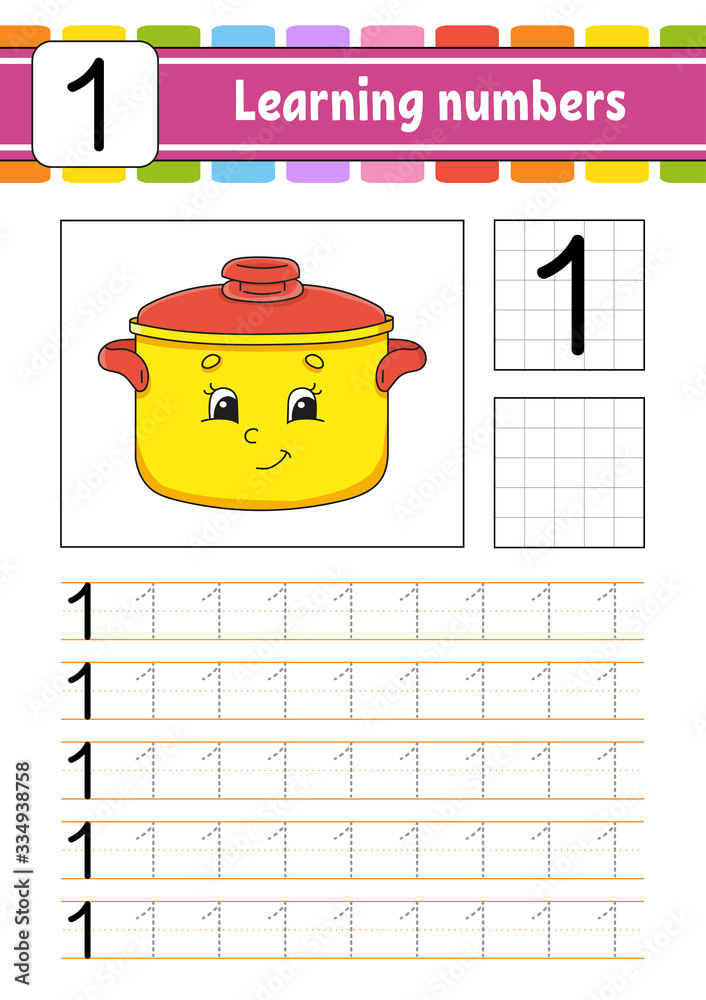 Number 1. Trace and write. Handwriting practice. Learning numbers for ...