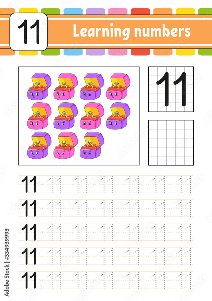 Number 11. Trace and write. Handwriting practice. Learning numbers for ...