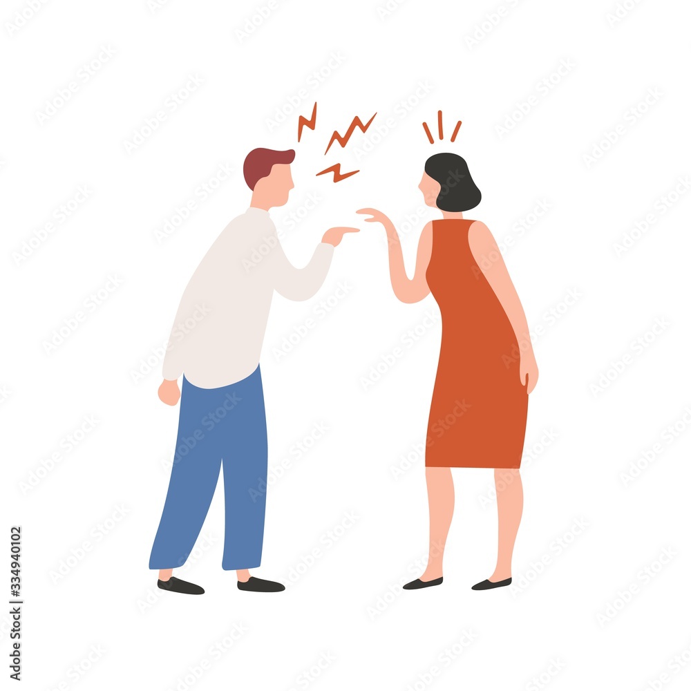 Cartoon couple scream each other having conflict vector flat ...